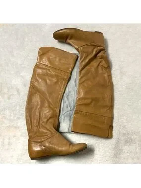 Shoes | Leather Over The Knee Boots Tan Size 85 Fold Over | Poshmark